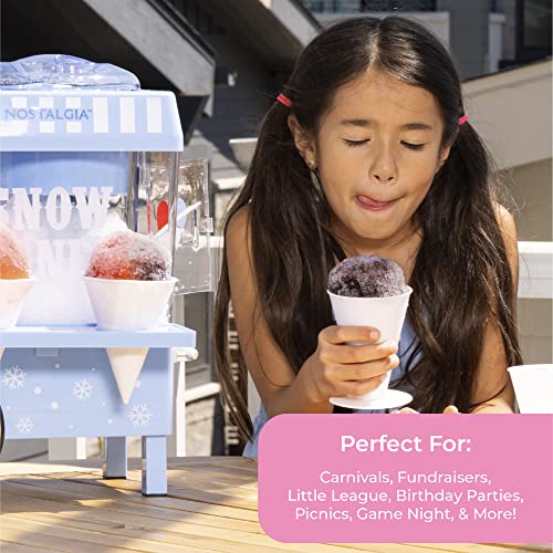 Nostalgia Vintage Countertop Snow Cone Machine - Slushie Machine - Shaved Ice Machine and Crushed Ice Maker - Makes 20 Icy Treats, Includes 2 Reusable Plastic Cups & Ice Scoop – Blue