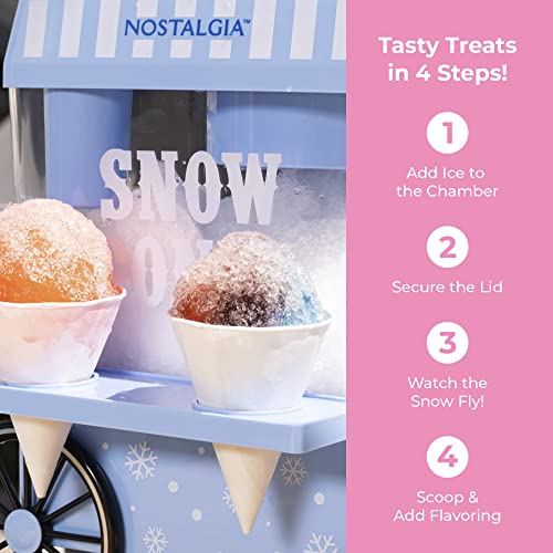 Nostalgia Vintage Countertop Snow Cone Machine - Slushie Machine - Shaved Ice Machine and Crushed Ice Maker - Makes 20 Icy Treats, Includes 2 Reusable Plastic Cups & Ice Scoop – Blue
