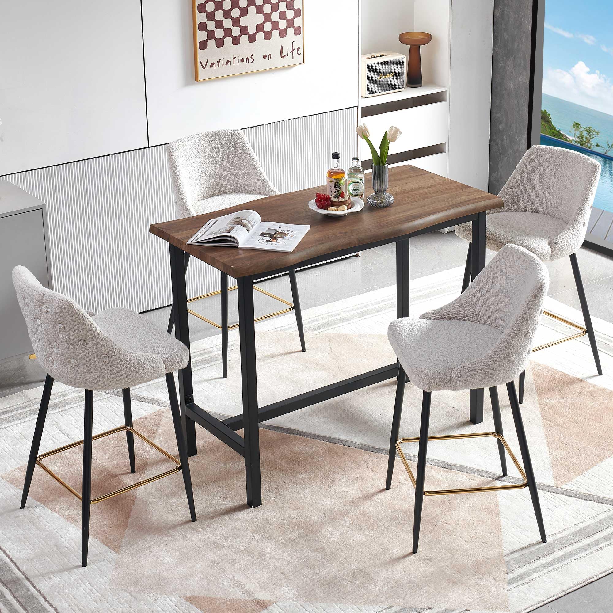 Homedot Counter Height Barstools Set of 2, Upholstered Home Kitchen Dining Chair Boucle Bar Stools with Backrest, Modern Bar Chairs with Footrest for Kitchen Island, Dining Room