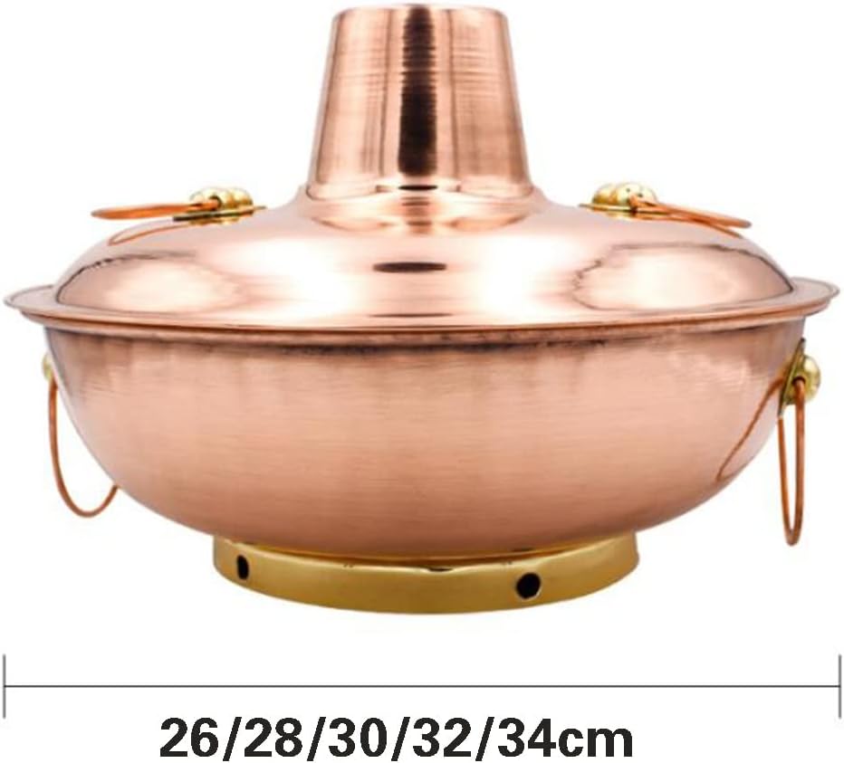 Chafing Dishes Red Copper Thickened Hot Pot, Gas Copper Hot Pot, Hot Pot Chicken Bullfrog Copper Pot for Household and Commercial Use (Color : Brass, Size : 26cm)