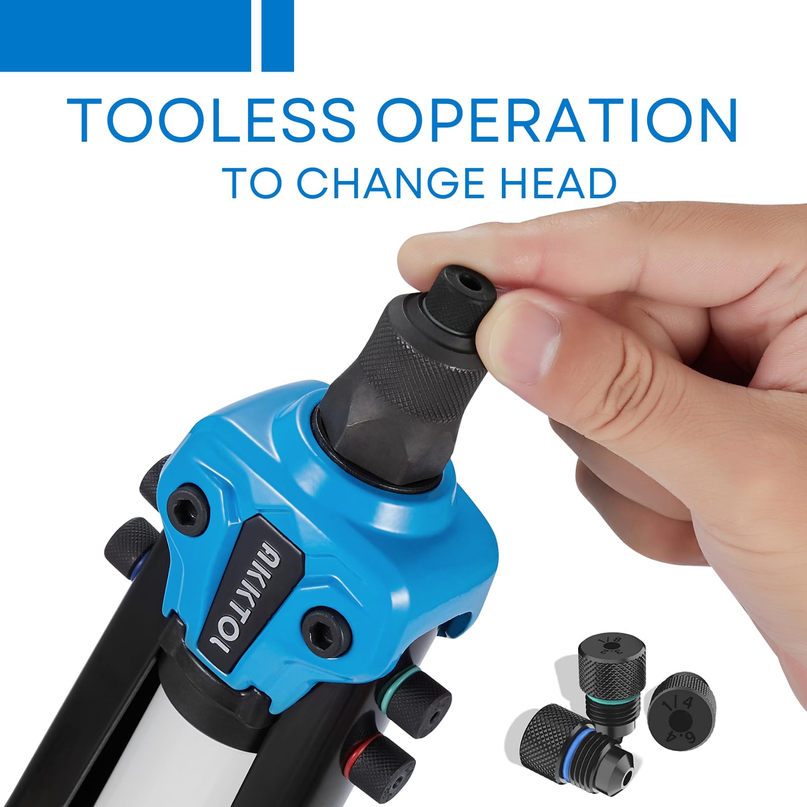 AKKTOL Rivet Gun Kit, 1/4" Pop Rivet Gun Kit with 210 Blind Rivets, Heavy Duty 13" Full Metal Rivet Gun Tool with 5 Nosepieces incl. 1/4", 3/16", 5/32", 1/8", and 3/32" for Metal, Gutter & Automotive