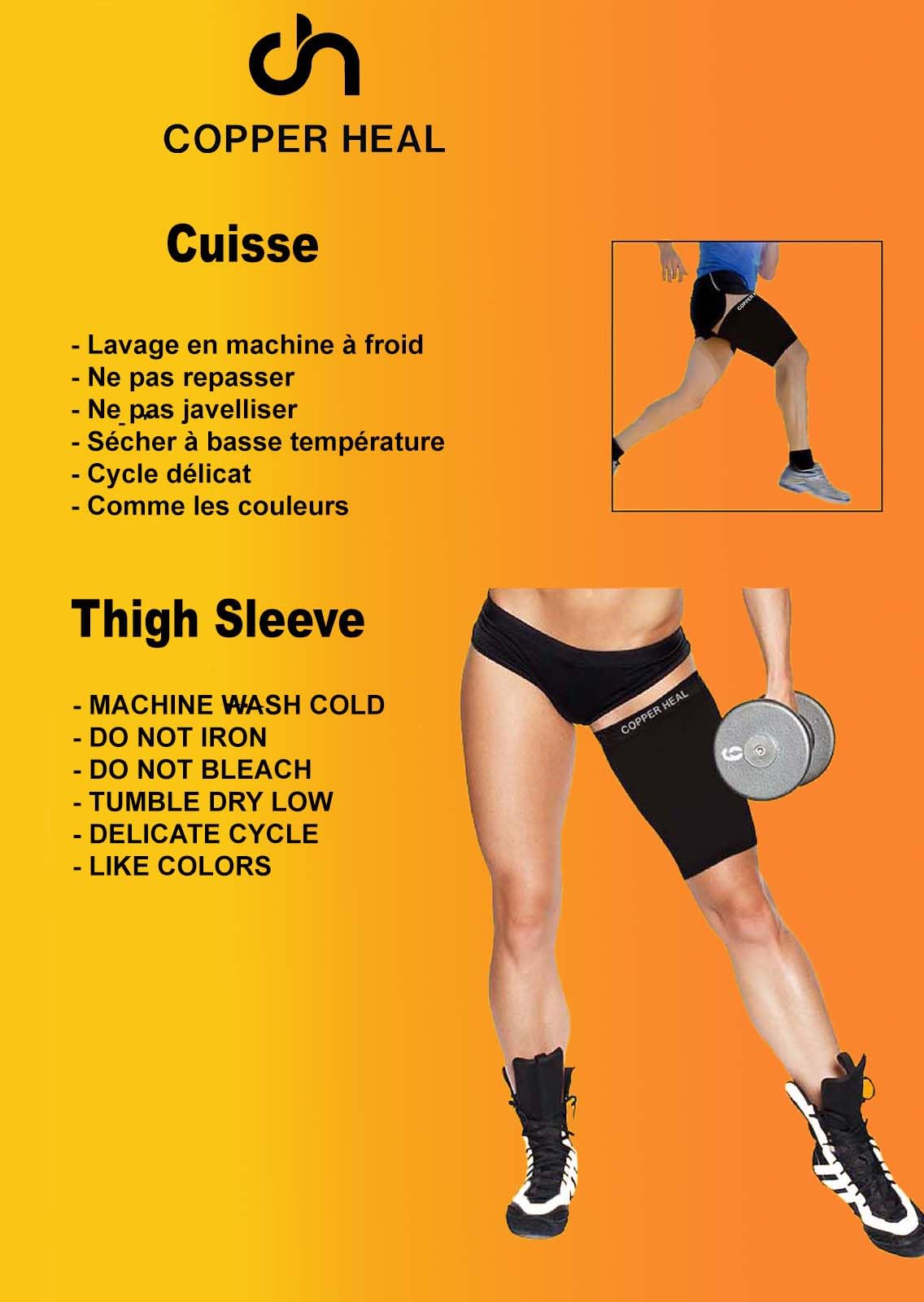 THIGH Compression Recovery Sleeve by COPPER HEAL - Recover from Sore Pulled Hamstring & Groin Strain Sprains Tendinitis Injury Quadriceps Muscle Tear Quad Support Sports workout Soccer leg