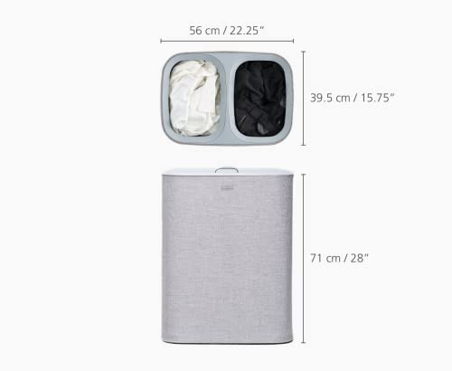 Joseph Joseph Tota 90-liter Laundry Hamper Separation Basket with lid, 2 Removable Washing Bags with Handles - Grey