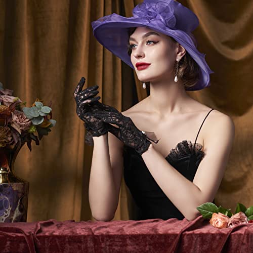BABEYOND Floral Lace Gloves 1920s Flapper for Wedding Opera Party Lace Gloves Stretchy Adult Size