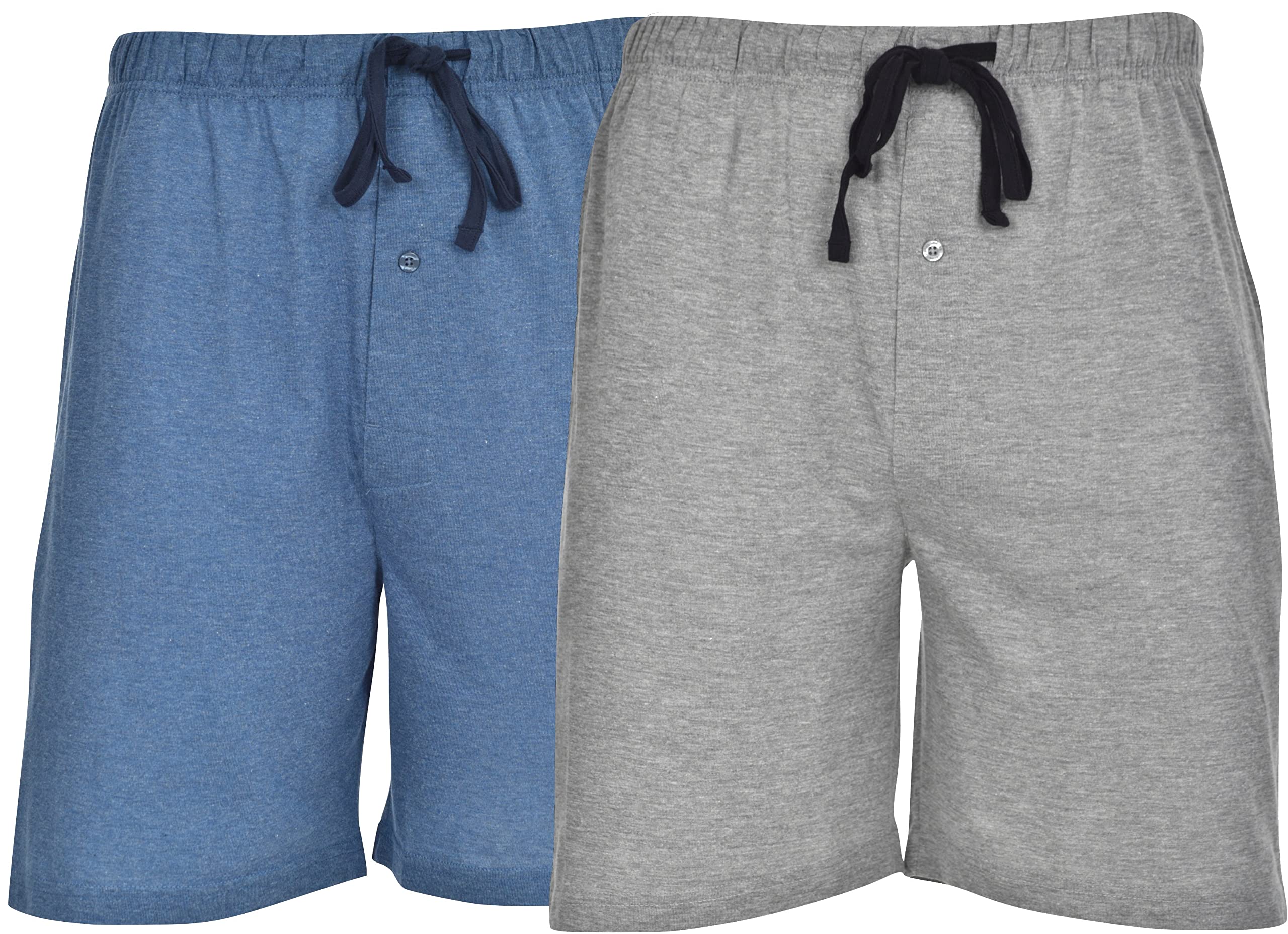 Hanes Mens 2 Pack Sleep Short, Cotton Jersey Blend 7.5" Inseam, Comfortable and Breathable, Grey Heather/Chambrey Blue, Large