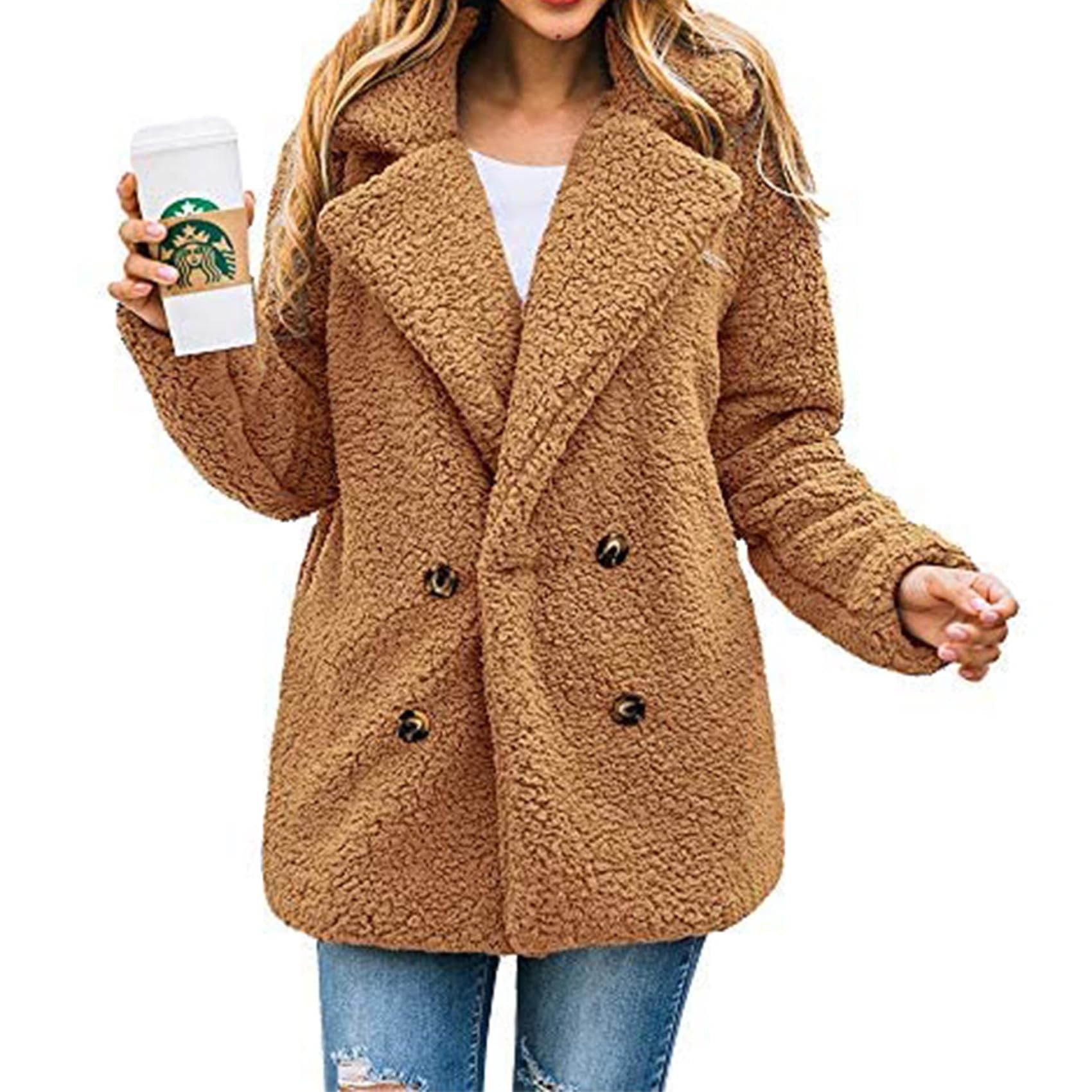 PRETTYGARDEN Women's Fashion Winter Coat Sherpa Fleece Faux Fur Shearling Oversized Trendy Jackets Warm Outerwear (Style Two Camel,Small)
