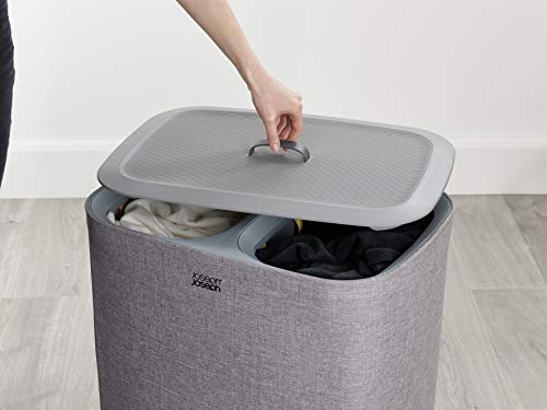 Joseph Joseph Tota 90-liter Laundry Hamper Separation Basket with lid, 2 Removable Washing Bags with Handles - Grey