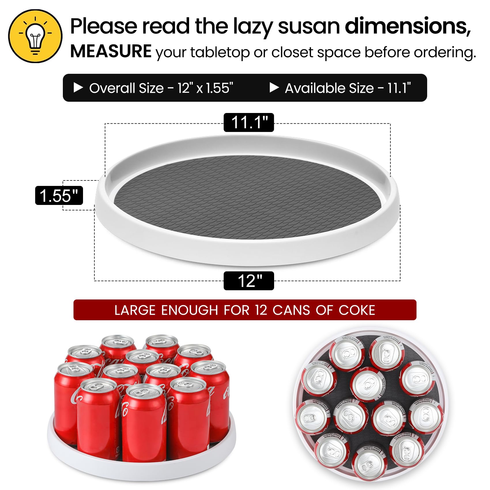 [ 4 Pack ] 12 Inch Non-Skid Turntable Lazy Susan Organizers - Spinning Rack for Cabinet, Pantry Organization and Storage, Kitchen, Fridge, Vanity, Countertop, Under Sink Organizing, Spice Spinner