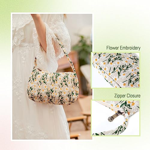 Women's Tote Bag Mini Flowers Embroidered Handbag Small Cellphone Purse Canvas Hobo Bag