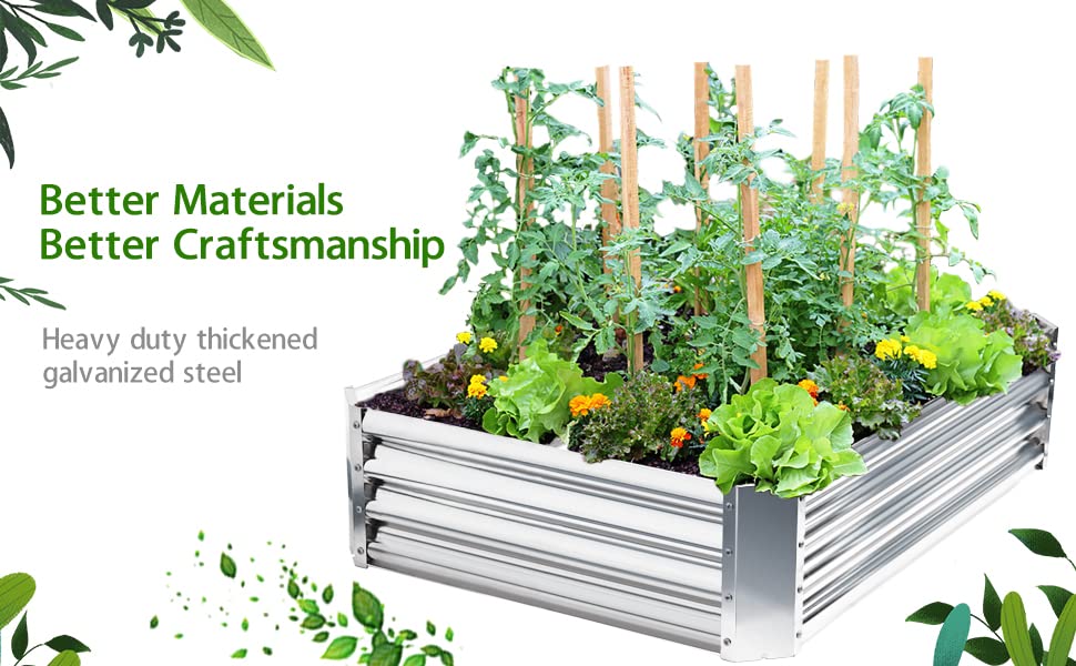 Gocamptoo Galvanized Raised Garden Bed Kit,Small Reinforced Metal Raised Boxes with Baking Varnish,Heavy Duty Planter Box Bed for Growing Flowers, Vegetables (4 x 3 Ft)
