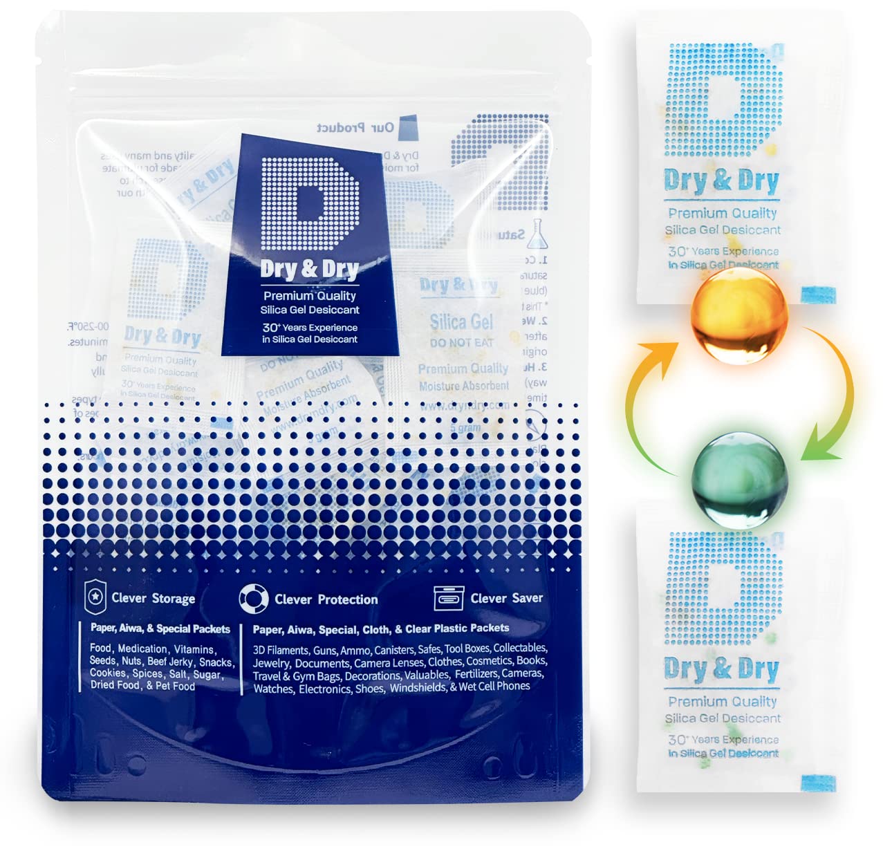 Dry & Dry 5 Gram [20 Packets] Premium Orange Indicating Silica Gel Packets Desiccants - Food Safe Silica Packets Silica Gel Silica Gel Packets