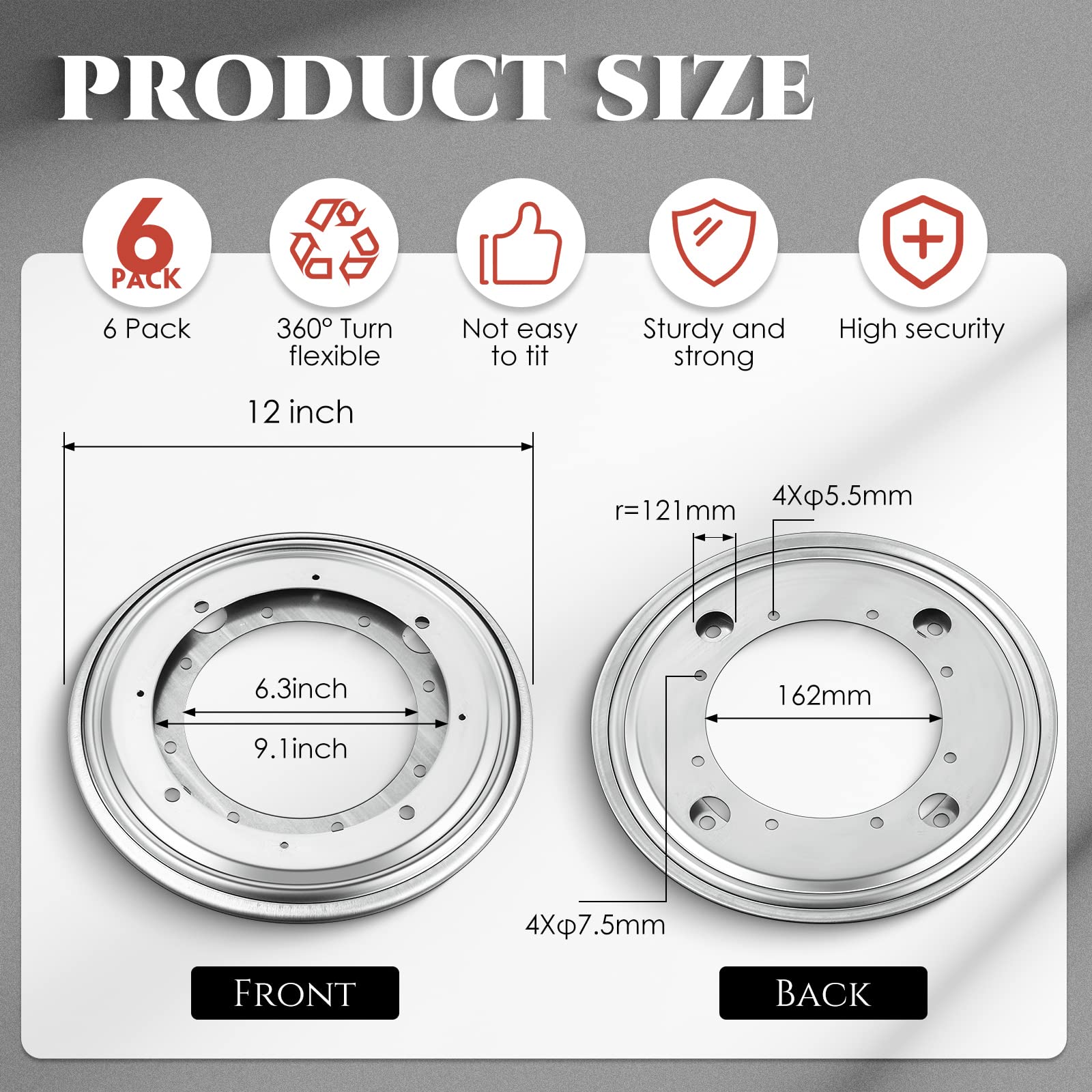 4 Pcs Lazy Susan Hardware 9 Inch Round Lazy Susan Turntable Ball Bearing Heavy Duty 5/16 Inch Thick Swivel Base Plate for Rotating Table Kitchen Storage Countertop Serving Tray Corner Shelf Book Rack