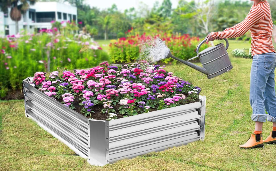 Gocamptoo Galvanized Raised Garden Bed Kit,Small Reinforced Metal Raised Boxes with Baking Varnish,Heavy Duty Planter Box Bed for Growing Flowers, Vegetables (4 x 3 Ft)