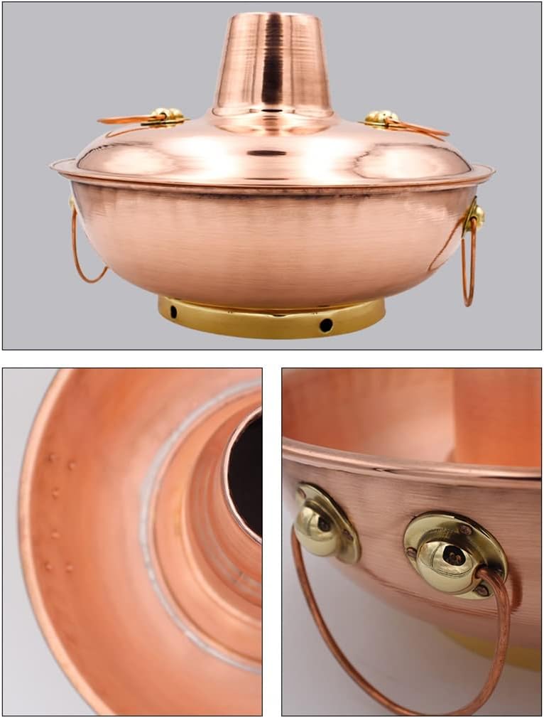 Chafing Dishes Red Copper Thickened Hot Pot, Gas Copper Hot Pot, Hot Pot Chicken Bullfrog Copper Pot for Household and Commercial Use (Color : Brass, Size : 26cm)