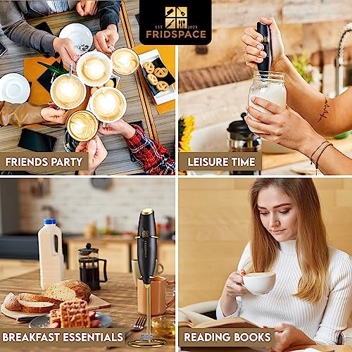 Handheld portable milk frother durable double whisk electric coffee machine, battery operated stainless steel milk mixer with stand, instant foam maker for latte, cappuccino, hot chocolate (Black)