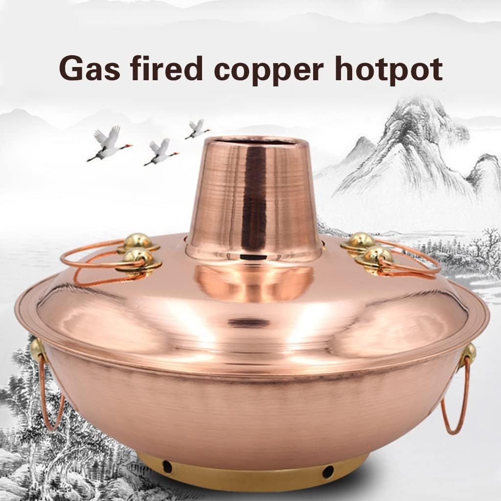 Chafing Dishes Red Copper Thickened Hot Pot, Gas Copper Hot Pot, Hot Pot Chicken Bullfrog Copper Pot for Household and Commercial Use (Color : Brass, Size : 26cm)