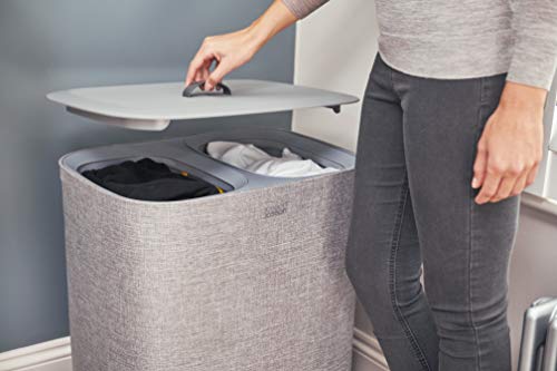 Joseph Joseph Tota 90-liter Laundry Hamper Separation Basket with lid, 2 Removable Washing Bags with Handles - Grey