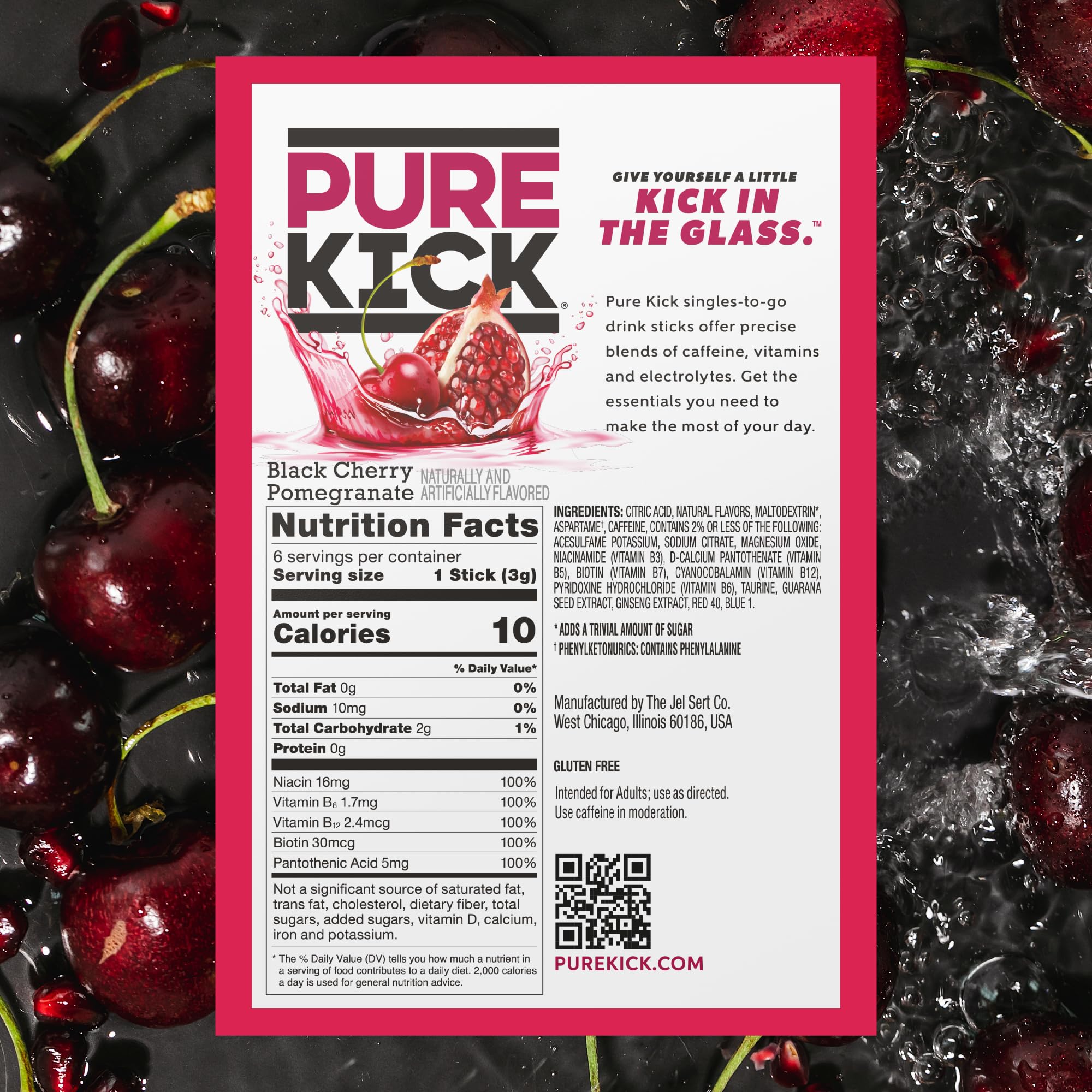 PURE KICK Energy Singles To Go Drink Mix, Black Cherry Pomegranate, Includes 12 Boxes with 6 Packets in each Box, 72 Total Packets