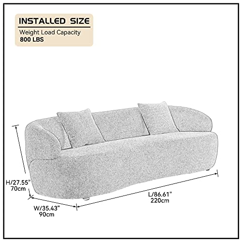 YUNLife&Home Modern Cloud Curved Sofa Mid-Century Comfy Half Moon Boucle Couch,Luxury 3 Upholstered Leisure Deap Seat Sectional Sofá with 2 Throw Pillows for Living Room, Beige Fabric 86" w