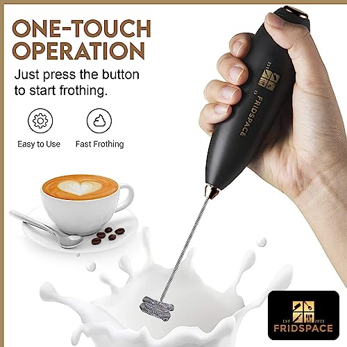 Handheld portable milk frother durable double whisk electric coffee machine, battery operated stainless steel milk mixer with stand, instant foam maker for latte, cappuccino, hot chocolate (Black)