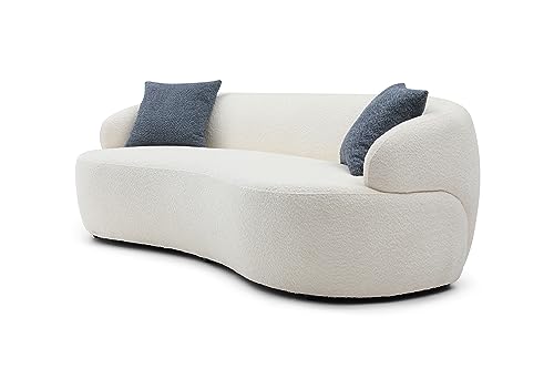 YUNLife&Home Modern Cloud Curved Sofa Mid-Century Comfy Half Moon Boucle Couch,Luxury 3 Upholstered Leisure Deap Seat Sectional Sofá with 2 Throw Pillows for Living Room, Beige Fabric 86" w