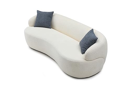YUNLife&Home Modern Cloud Curved Sofa Mid-Century Comfy Half Moon Boucle Couch,Luxury 3 Upholstered Leisure Deap Seat Sectional Sofá with 2 Throw Pillows for Living Room, Beige Fabric 86" w