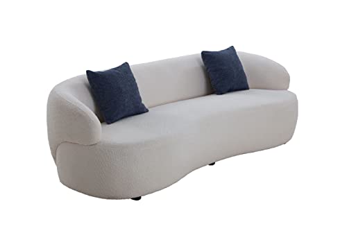 YUNLife&Home Modern Cloud Curved Sofa Mid-Century Comfy Half Moon Boucle Couch,Luxury 3 Upholstered Leisure Deap Seat Sectional Sofá with 2 Throw Pillows for Living Room, Beige Fabric 86" w