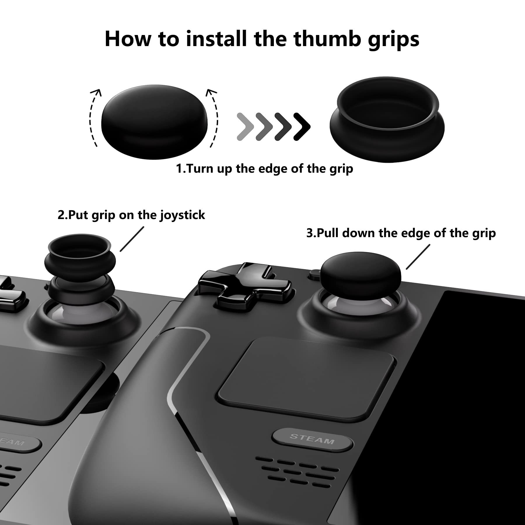 PlayVital Thumb Grip Caps for Steam Deck LCD, Silicone Thumbsticks Grips Joystick Caps for Steam Deck OLED - Chubby Bear & Smiley Bunny
