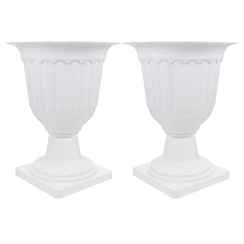 Hemoton 2Pcs Classic Urn Planter, Tall Roman Pillar Flowerpot Plastic Planter, Indoor/Outdoor Decorative Urn, Vintage Style Flower Pot, Home Garden Front Porch Door Decoration (13.8 inches