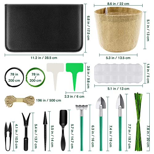 Arrinew Succulent Tools, Mini Garden Tool Set Bonsai Tree Kit with Burlap Pots Hand Shovel Rake Scissors, Indoor Plant Care Tool Accessories Gardening Gifts for Women Starter & Seniors