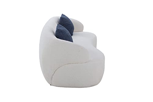 YUNLife&Home Modern Cloud Curved Sofa Mid-Century Comfy Half Moon Boucle Couch,Luxury 3 Upholstered Leisure Deap Seat Sectional Sofá with 2 Throw Pillows for Living Room, Beige Fabric 86" w