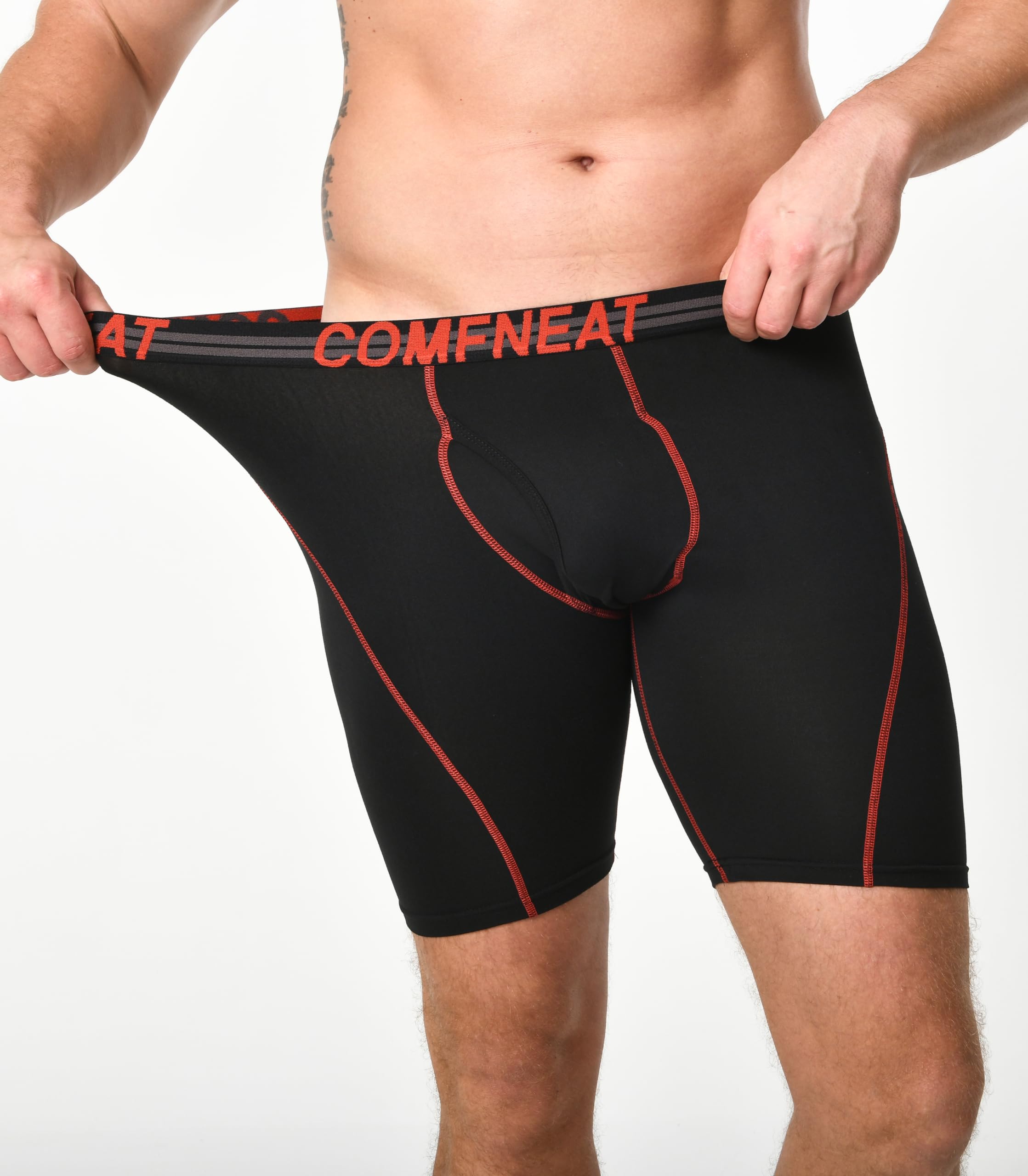 Comfneat Men's 9" Long Boxer Briefs Sports Performance Breathable Underwear 4-Pack (M, Red+Black(Red) 4-Pack)