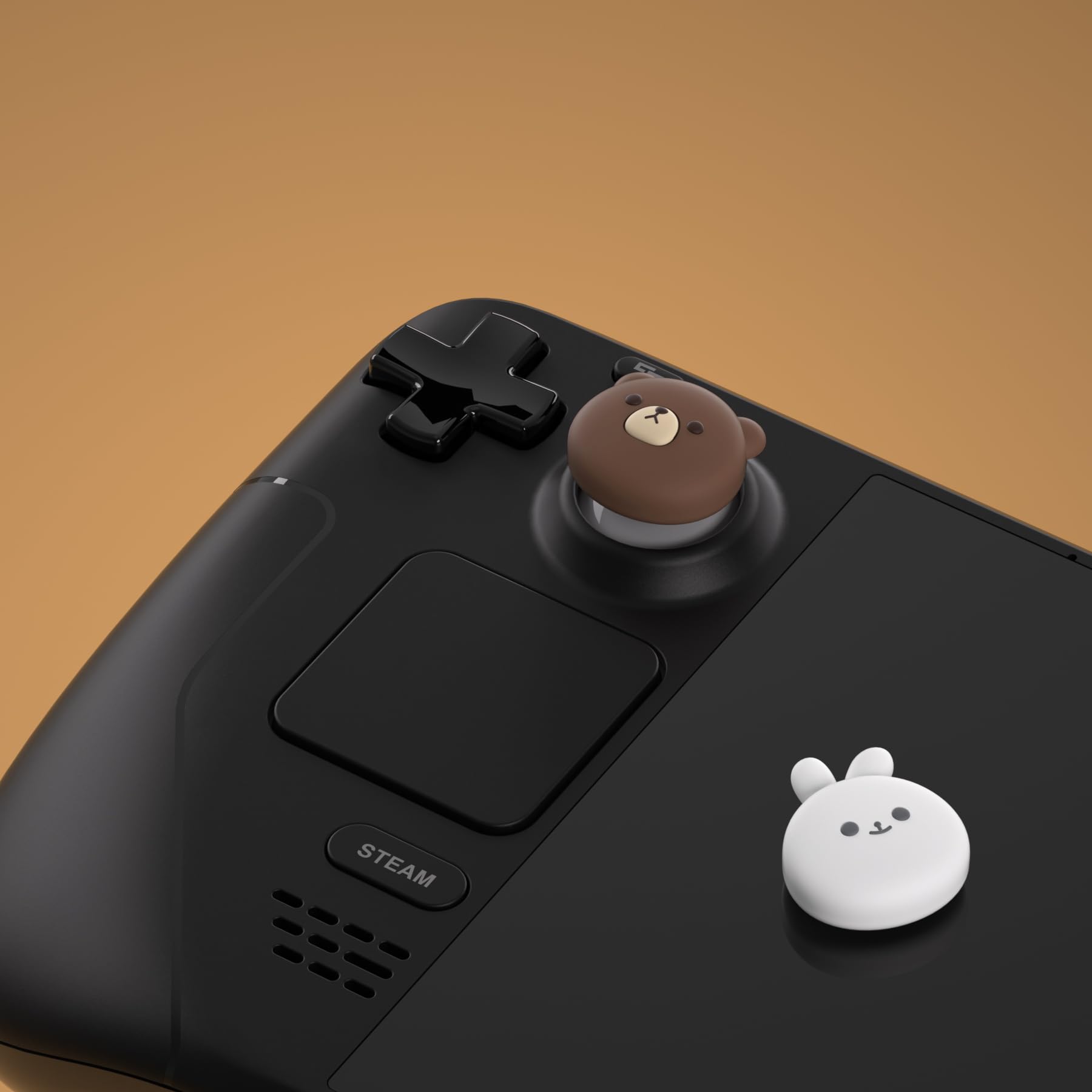 PlayVital Thumb Grip Caps for Steam Deck LCD, Silicone Thumbsticks Grips Joystick Caps for Steam Deck OLED - Chubby Bear & Smiley Bunny
