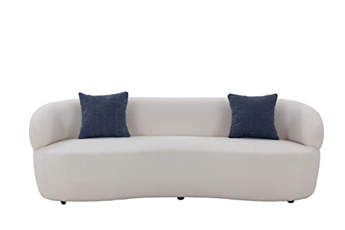 YUNLife&Home Modern Cloud Curved Sofa Mid-Century Comfy Half Moon Boucle Couch,Luxury 3 Upholstered Leisure Deap Seat Sectional Sofá with 2 Throw Pillows for Living Room, Beige Fabric 86" w