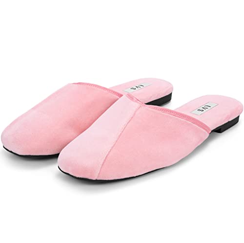 LVS House Slipper Mules for Women. Stylish Pink and Comfortable. Memory Foam, Indoor Outdoor Anti-Slip Rubber Soles. Includes Travel Dust Bag.