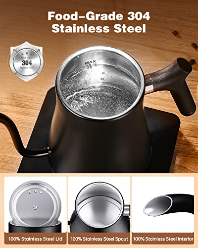 Ulalov Gooseneck Electric Kettle 1.0L with Temperature Control,Ultra Fast Boiling Hot Water Kettle for Pour-Over Coffee/Tea,100% Stainless Steel, 5 Variable Presets, 12H Keep Warm,Leak-Proof, 1200W