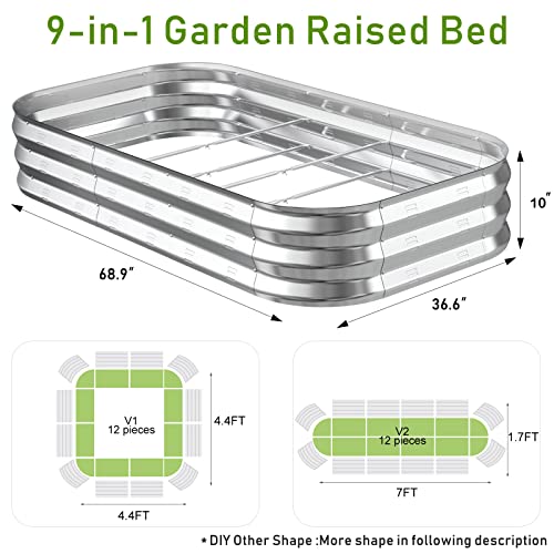 Aolamegs Galvanized Raised Garden Bed - 1 Pack 68 x 36 inch Vented Raised Garden Boxes Kit for Vegetables Flower Strawberry Garden Planter Metal Raised Garden Boxes Outdoor with Glolves No Need Tools