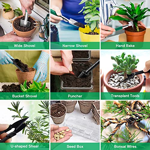 Arrinew Succulent Tools, Mini Garden Tool Set Bonsai Tree Kit with Burlap Pots Hand Shovel Rake Scissors, Indoor Plant Care Tool Accessories Gardening Gifts for Women Starter & Seniors