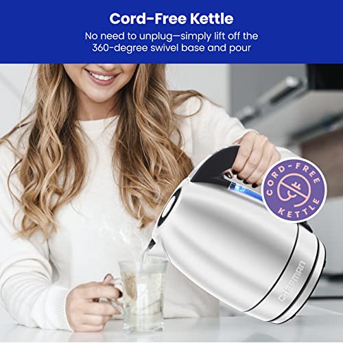 Chefman Electric Tea Kettle, 1.7 Liter Hot Water Electric Kettle Temperature Control Water Boiler with 5 Presets, Tri-Colored LED Lights, Keep Warm, Automatic Shutoff, Stainless