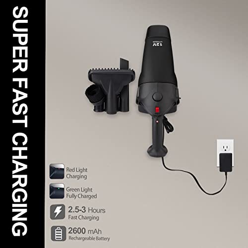 Shop-Vac Cordless Handheld Vacuum Cleaner, 12V 85W Portable Powerful Suction Commercial Grade Vacuum with Attachments, Rechargeable 2600mAH Li-ion Battery, Suitable for Home, Garage. Grey&Black