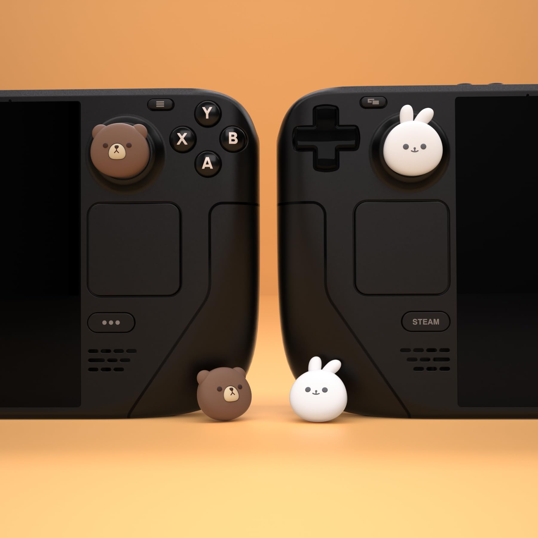 PlayVital Thumb Grip Caps for Steam Deck LCD, Silicone Thumbsticks Grips Joystick Caps for Steam Deck OLED - Chubby Bear & Smiley Bunny