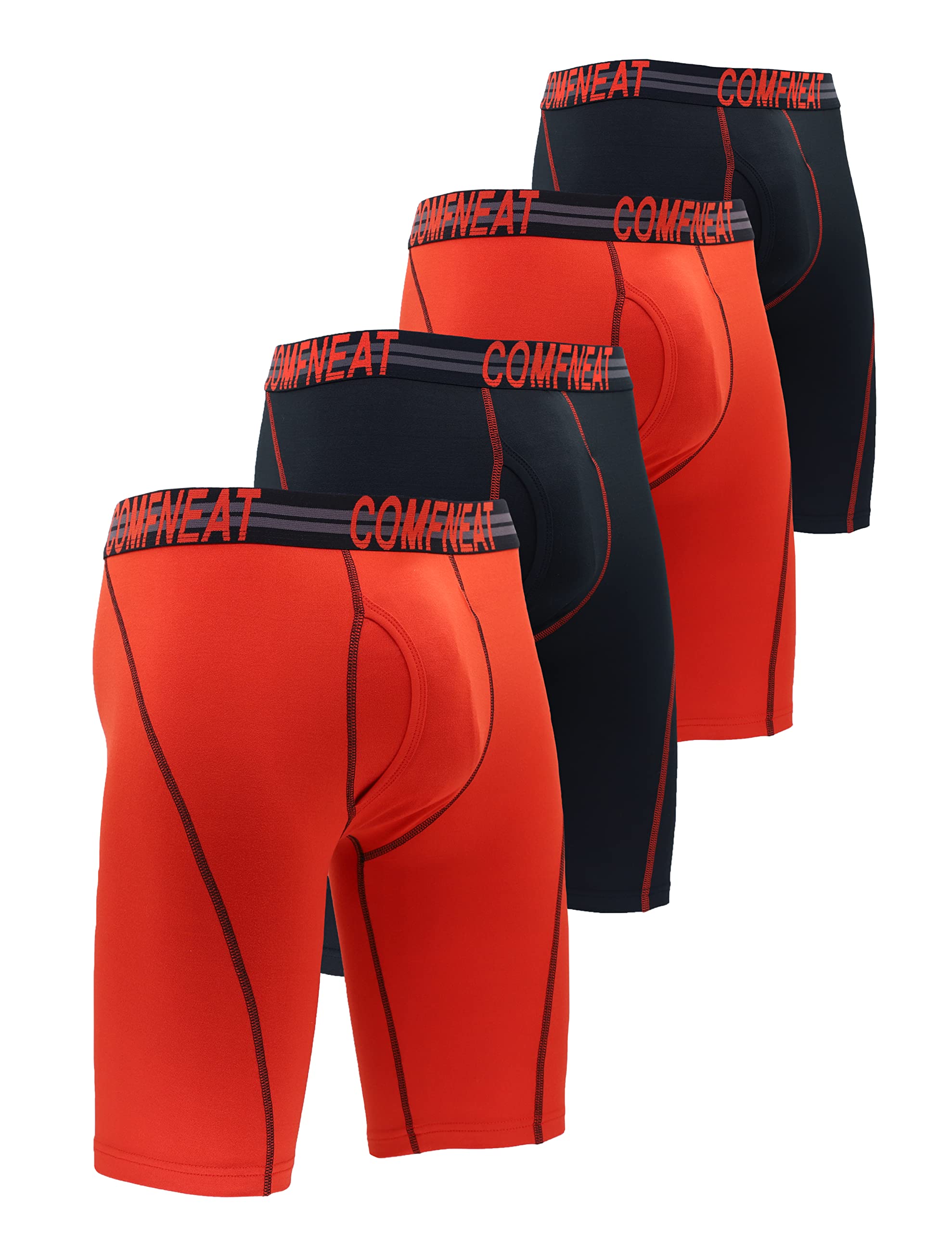 Comfneat Men's 9" Long Boxer Briefs Sports Performance Breathable Underwear 4-Pack (M, Red+Black(Red) 4-Pack)