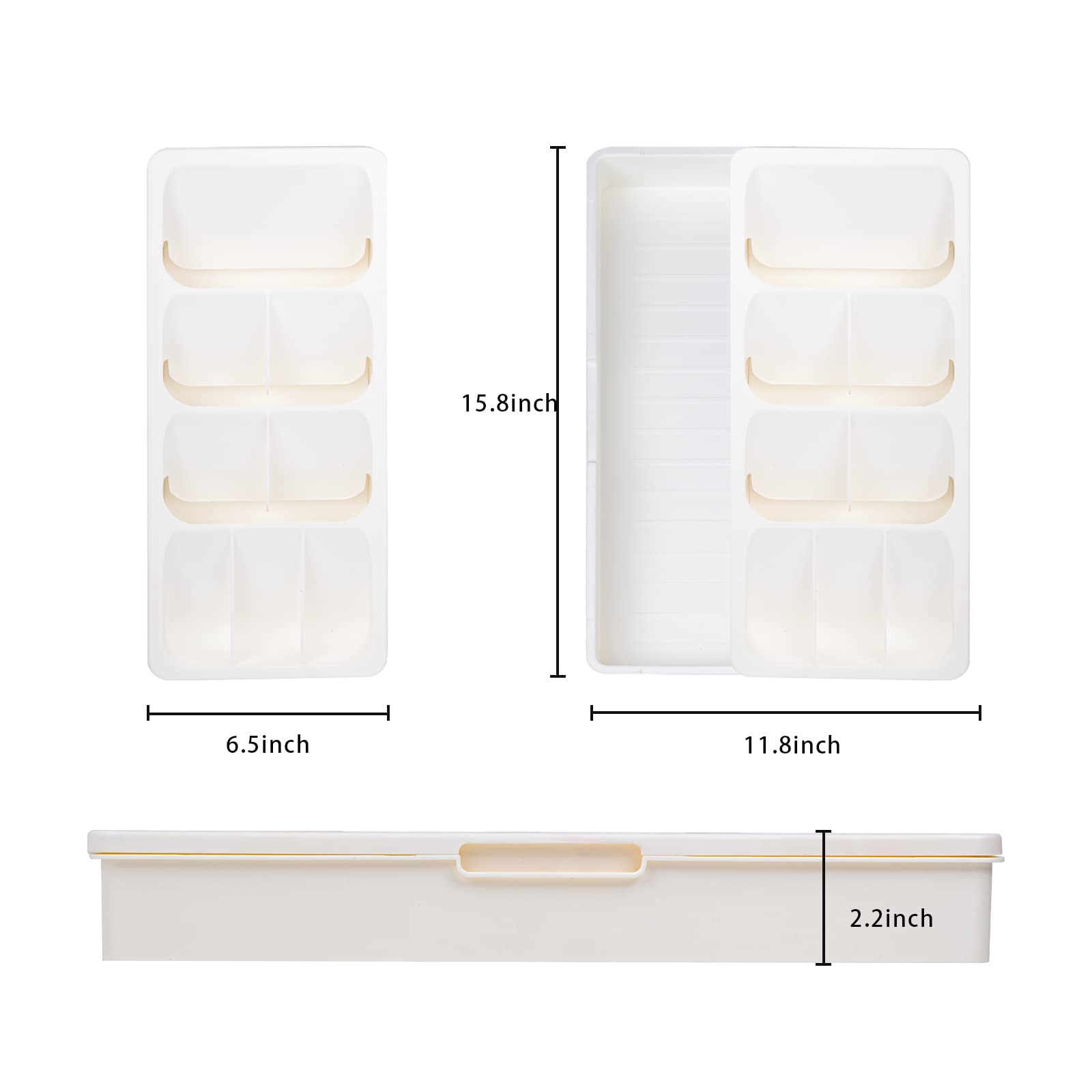 Faridabio Kitchen Drawer Organizer Tray,Expandable Cutlery Silverware Organizer Storage Tray for Kitchen Drawer Flatware Spoons Forks,Creamy White