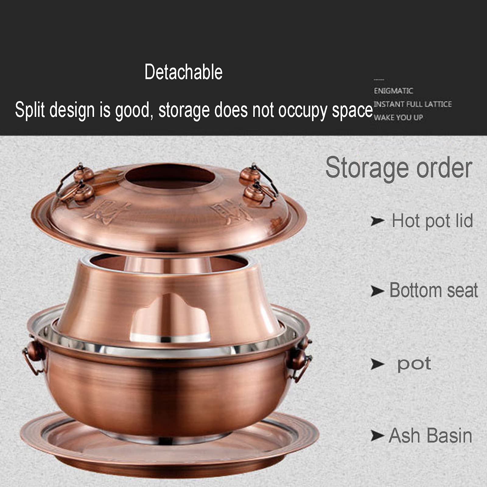 304 Stainless Steel Copper Hot Pot,Old Beijing Charcoal fire Boiler Outdoor Cooker Picnic Cooker Multi-Person Hot Pot,Silver,32cm