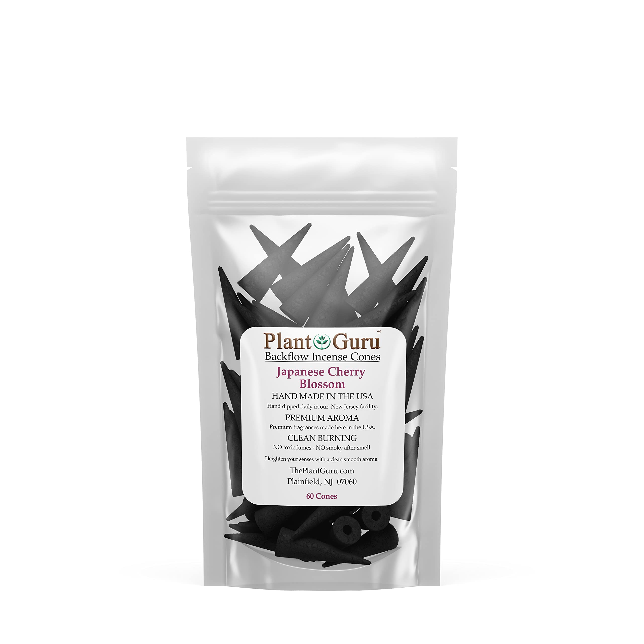 Japanese Cherry Blossom Charcoal Incense Cones 2" BACKFLOW - 60 Pack - Natural Scented Cones Handmade Hand Dipped
