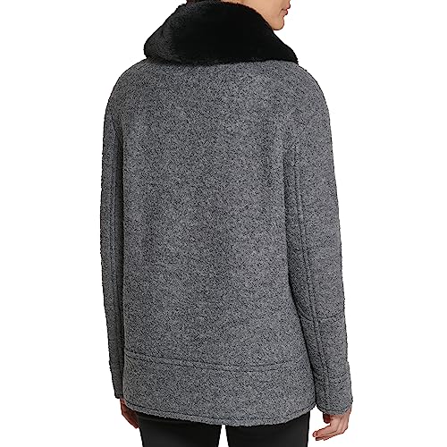 Kenneth Cole Women's Faux Trim Jacket, Fur Collar Charcoal, X-Small
