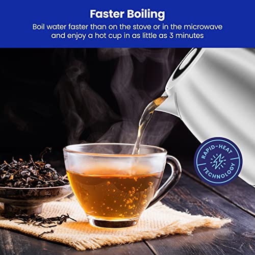 Chefman Electric Tea Kettle, 1.7 Liter Hot Water Electric Kettle Temperature Control Water Boiler with 5 Presets, Tri-Colored LED Lights, Keep Warm, Automatic Shutoff, Stainless