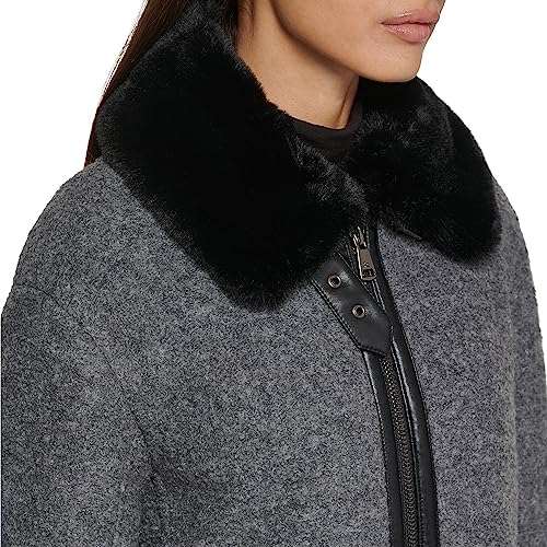 Kenneth Cole Women's Faux Trim Jacket, Fur Collar Charcoal, X-Small