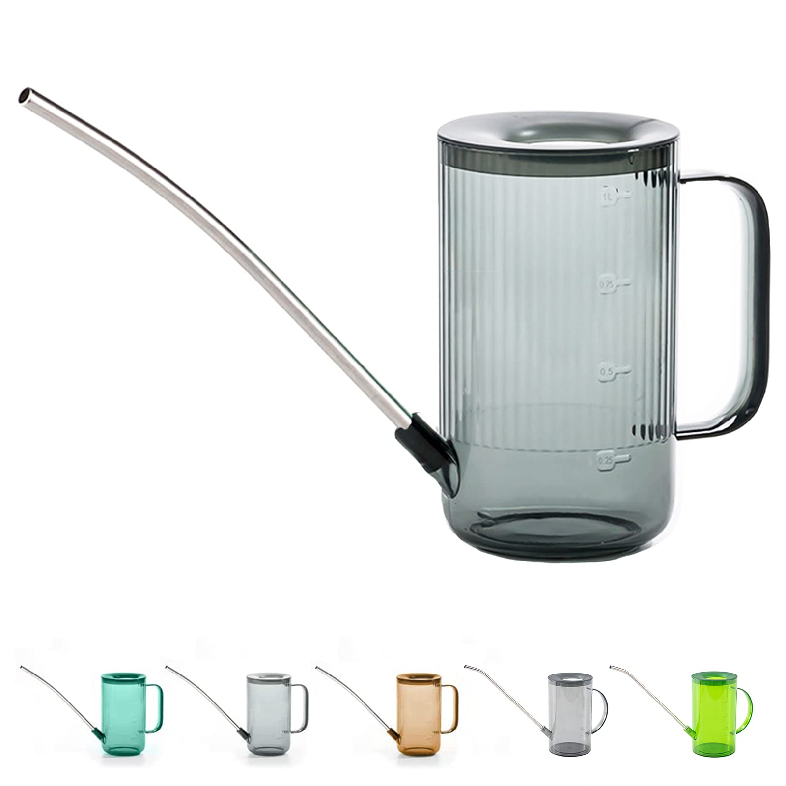 Long Spout Watering Can Indoor, Small Watering Cans for House Plants, Flowers, Succulents, 34oz (Grey)