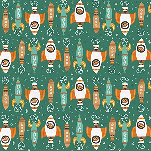 PBS Fabrics Space Monkey by Allison Cole Quilter's Cotton by The Yard, Ships, Green